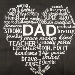 DAD Heart Shape Embroidery File - 4 Sizes Daddy Love Words Typography ...