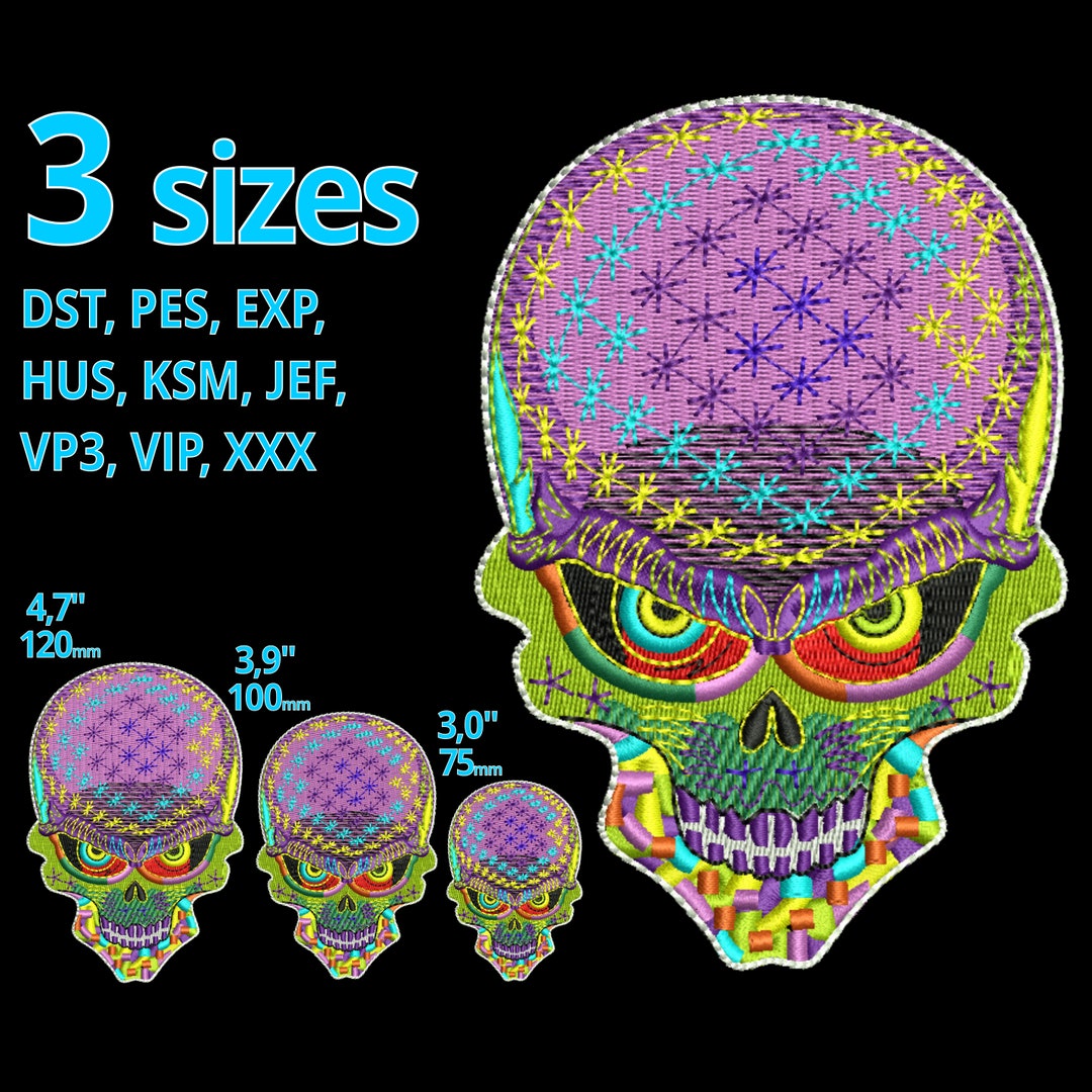Skull Head Embroidery Design - Mexican La Catrina 3 Sizes Psychedelic ...