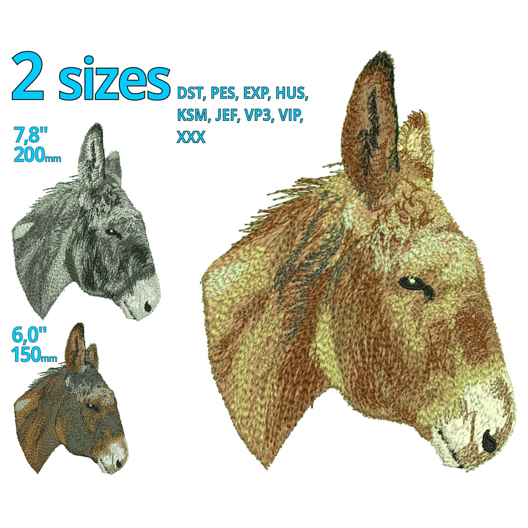 Donkey Head Embroidery Design 2 Sizes | Authentic Donkey Machine ...