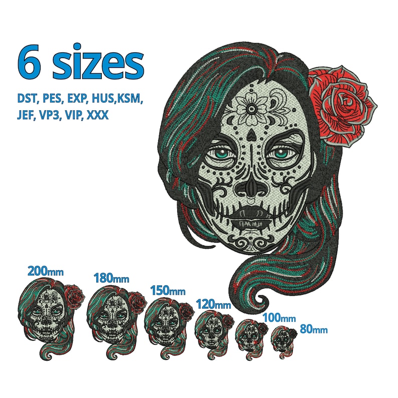 La Catrina Embroidery Design Female Mexican Skull Head 6 Sizes Machine ...