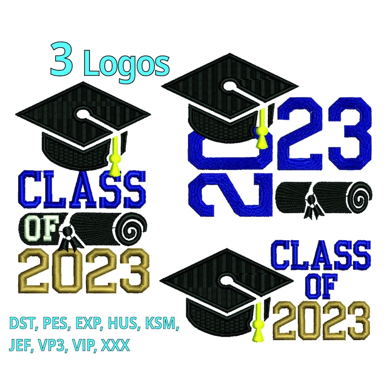 2023 Graduation Embroidery Design 3 Logos- Graduation Hat Machine ...