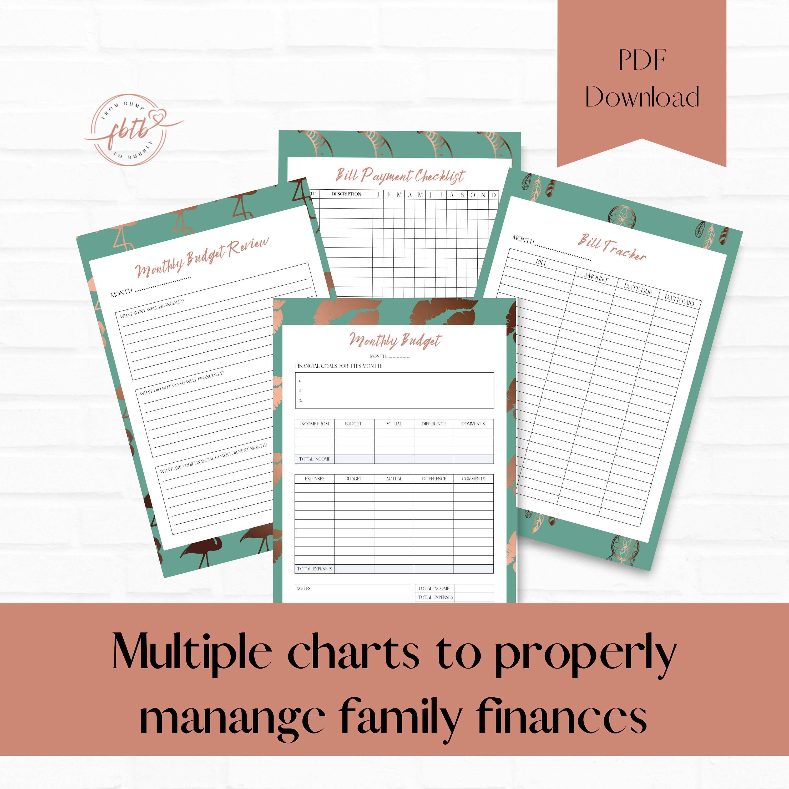 Family Budget Planner, Printable Finance Tracker, Emerald Green, A4 and ...