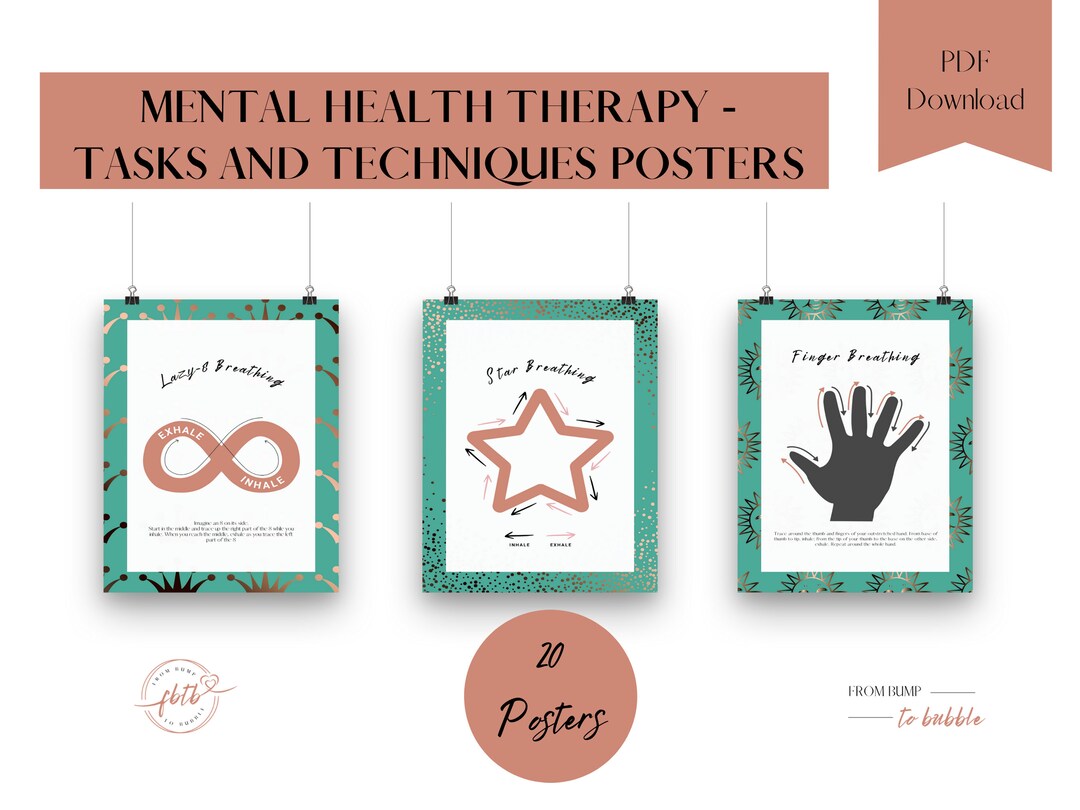 Set of 20 Mental Health Posters, Therapy Tasks and Techniques, Digital ...