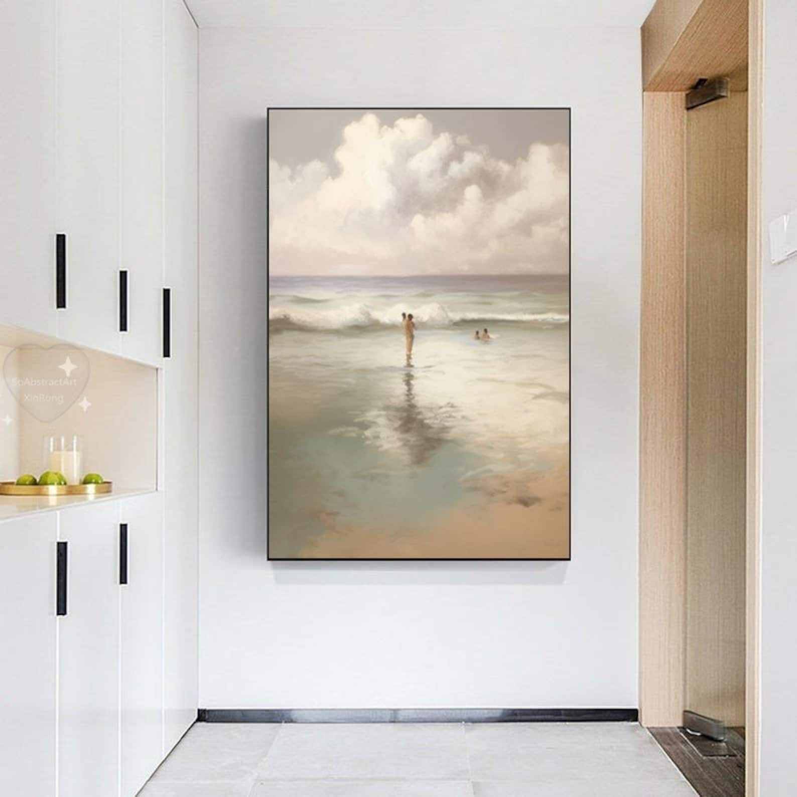 White Sky Abstract Art White Cloud Wall Art Original Beach Oil Painting ...