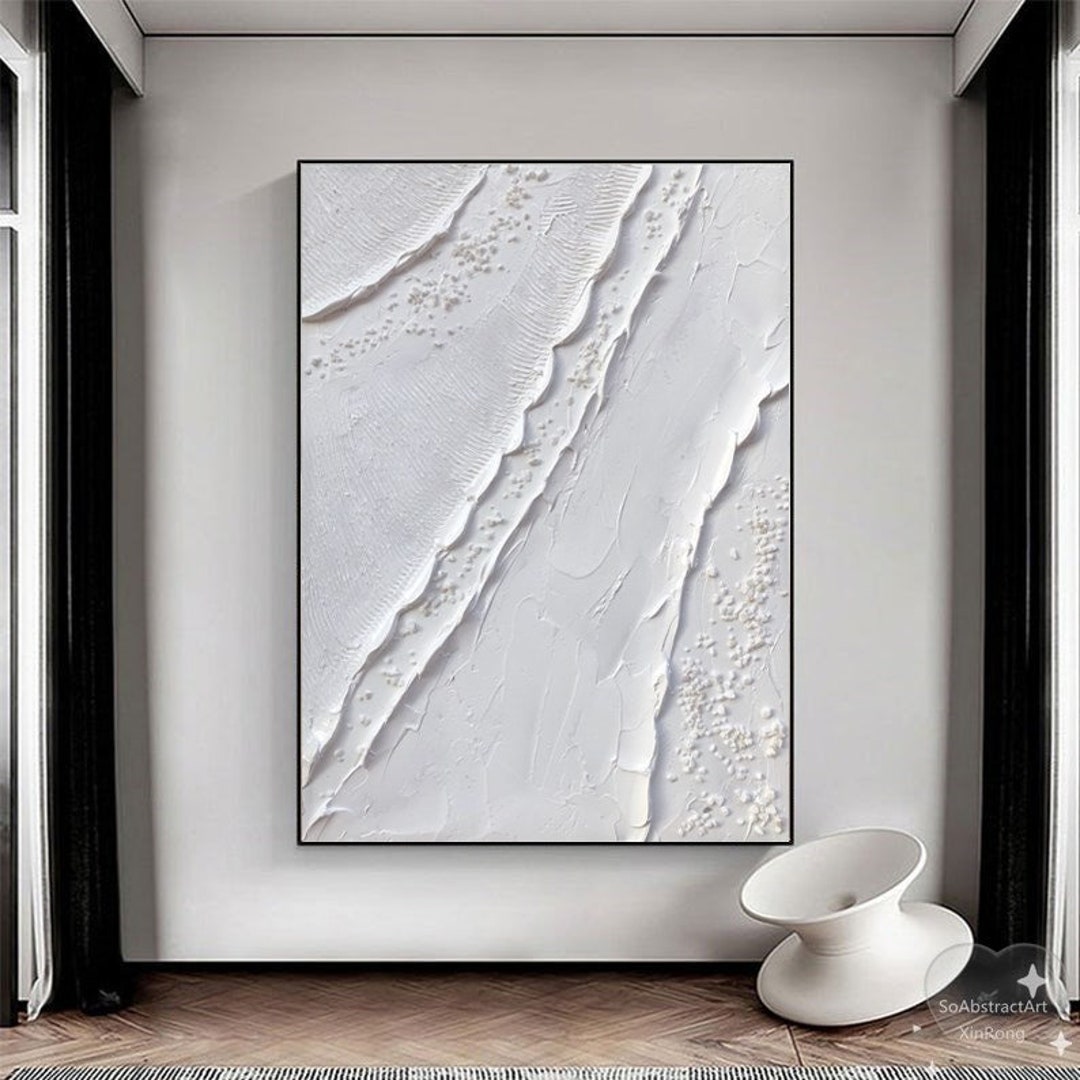 White Abstract Painting White 3D Texture Wall Art White Minimalist Art ...