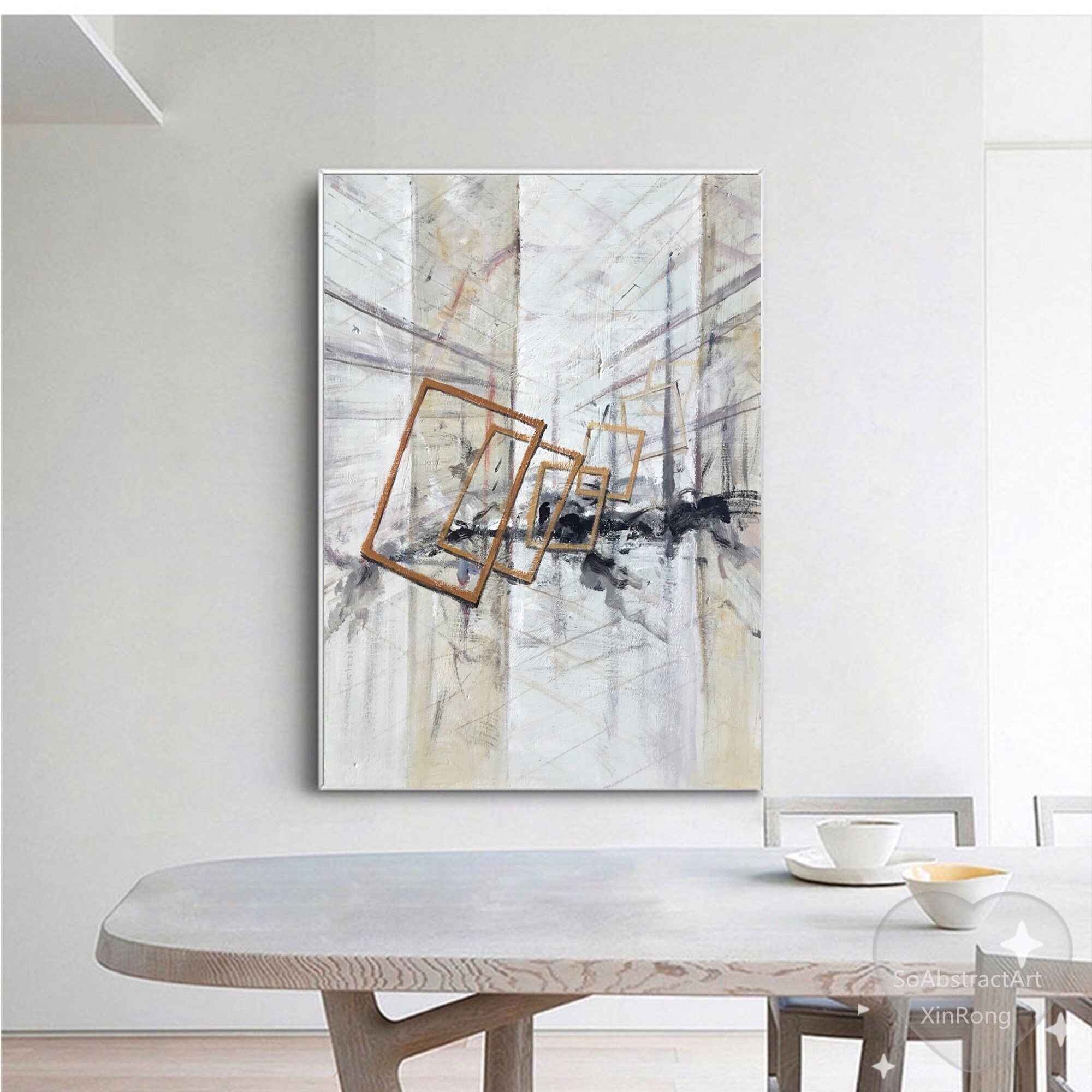 Extra Large Brown Rectangle Oil Painting Original Abstract Geometric ...