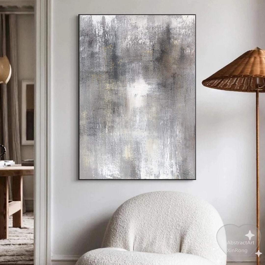 Large Grey and White Minimalist Wall Art Gray Abstract Oil Painting ...