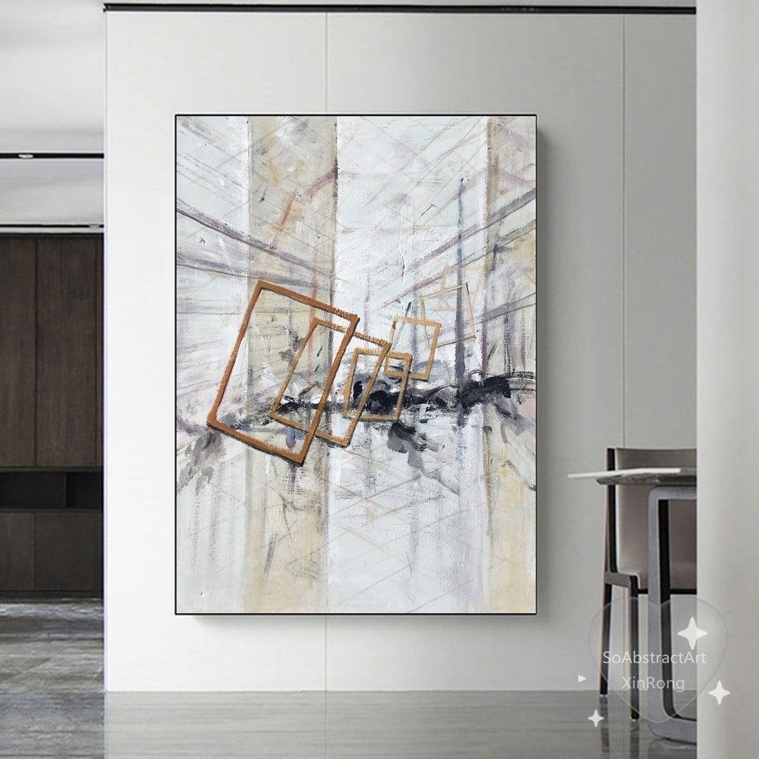 Extra Large Brown Rectangle Oil Painting Original Abstract Geometric ...