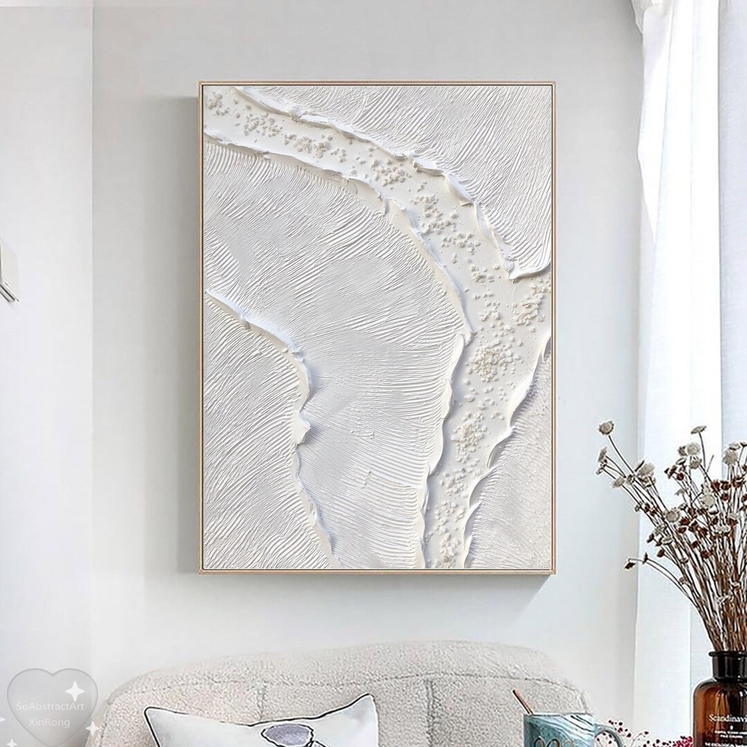 Buy White Heavy Textured Painting White Waves Abstract Painting Beige ...