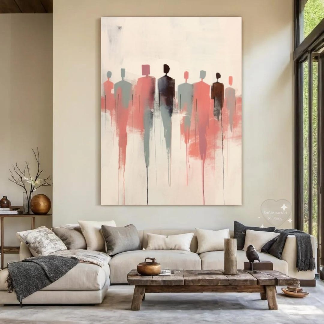 Large Abstract Figure Oil Painting on Canvas Original Crowd Back View ...