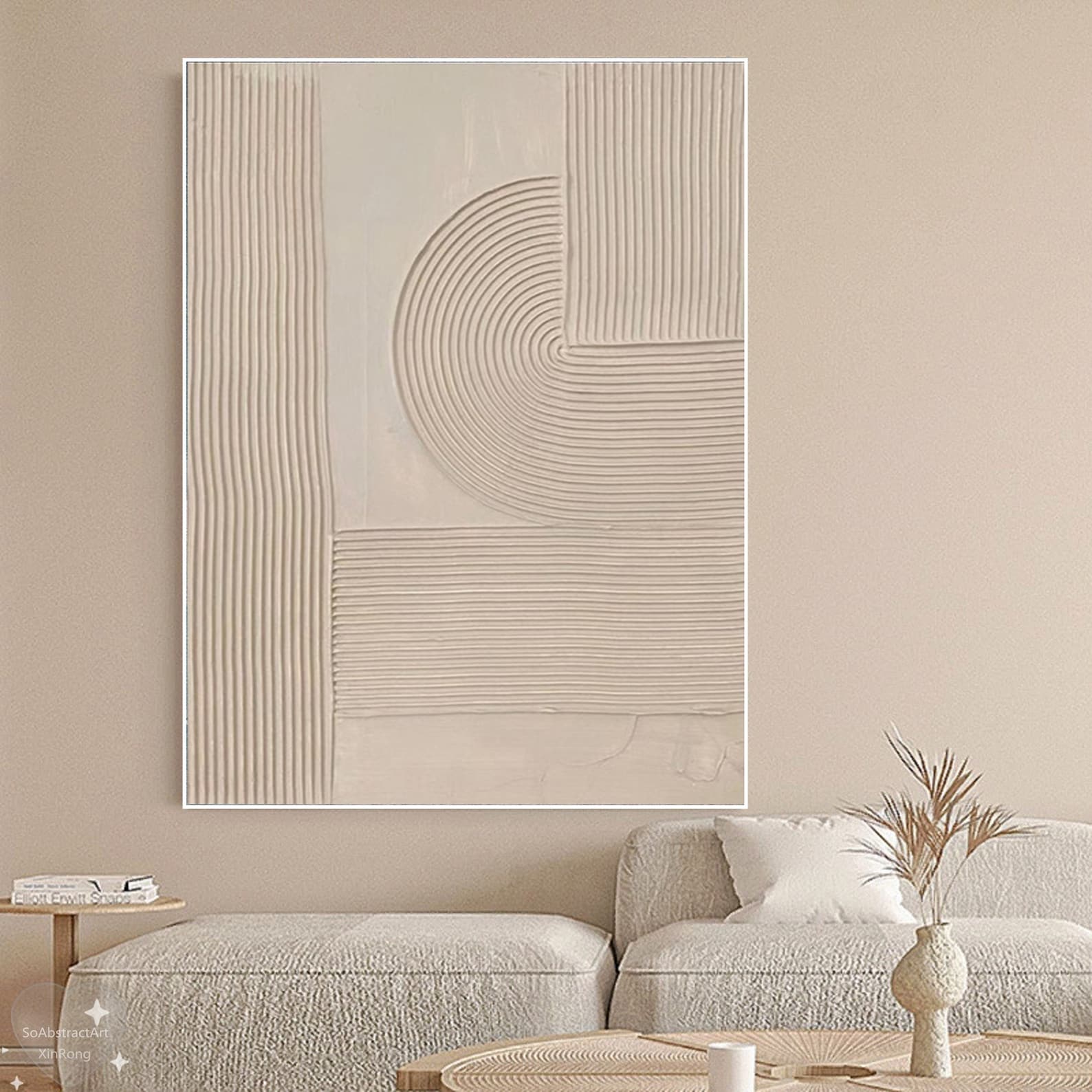 Large Beige 3D Texture Painting Pure Beige 3D Minimalist Painting on ...