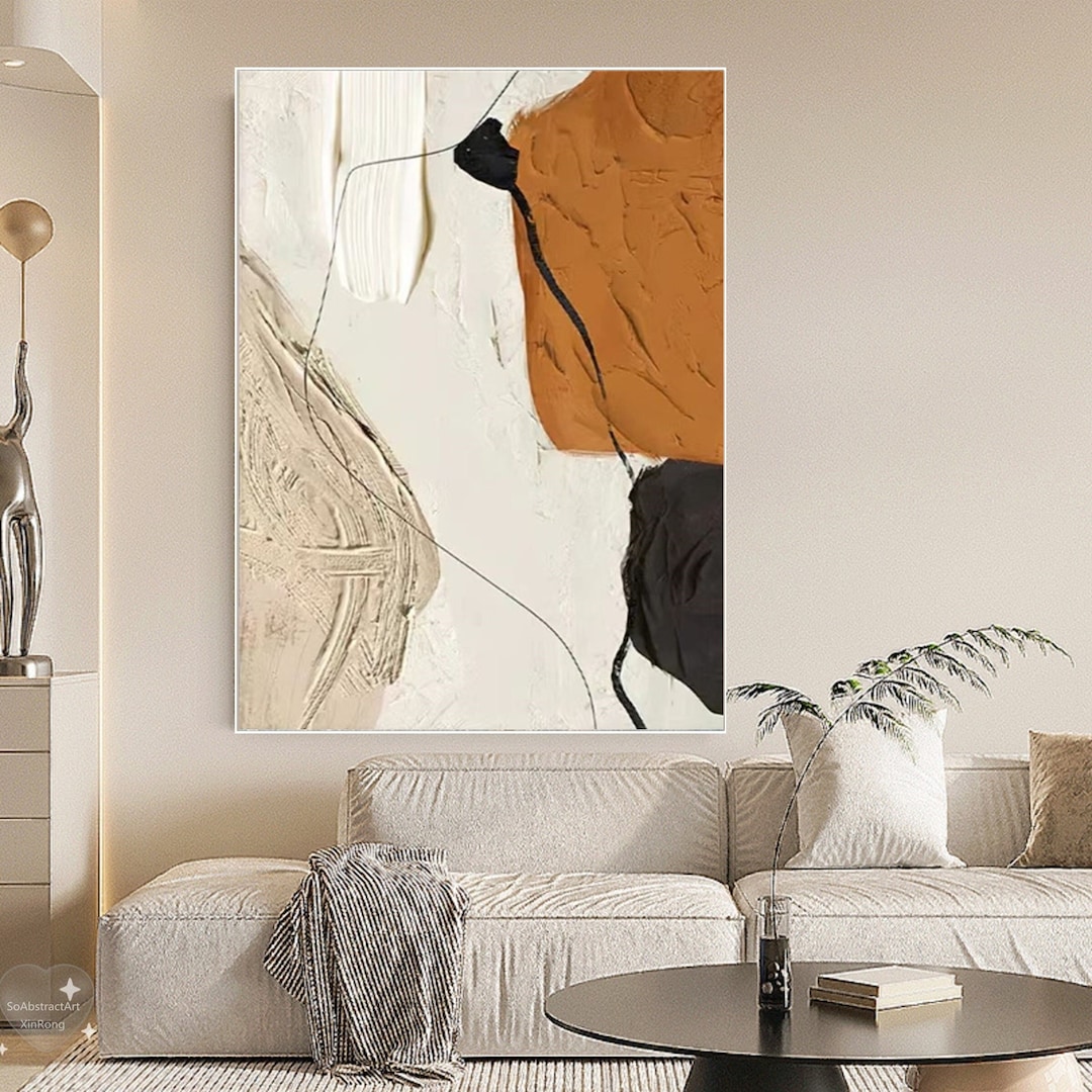 Oversized Beige Brown Textured Wall Art Wabi Sabi Minimalist Canvas ...