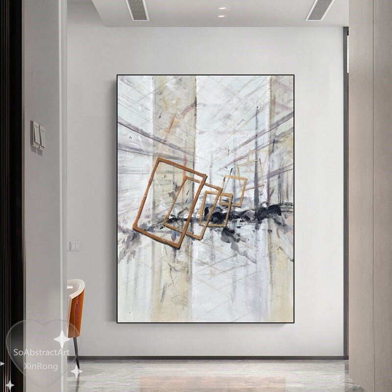 Extra Large Brown Rectangle Oil Painting Original Abstract Geometric ...