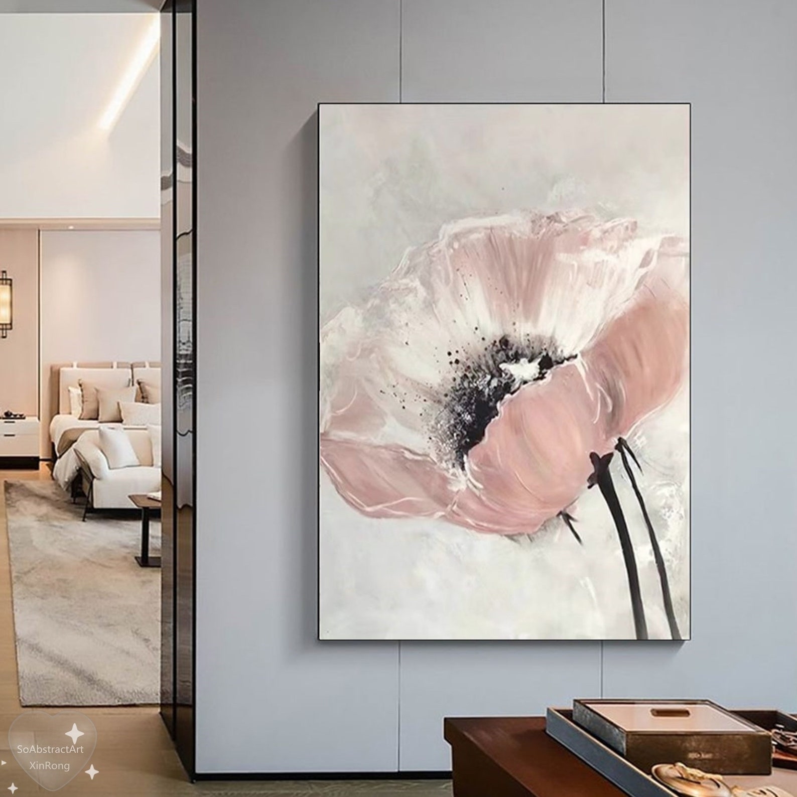 Large Pink Flower Oil Painting on Canvas Original Flowers Wall Art ...