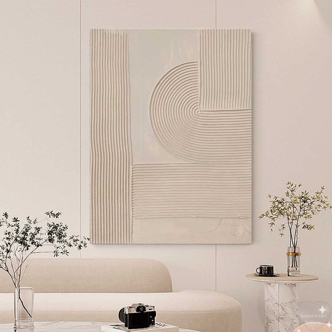 Large Beige 3D Texture Painting Pure Beige 3D Minimalist Painting on ...