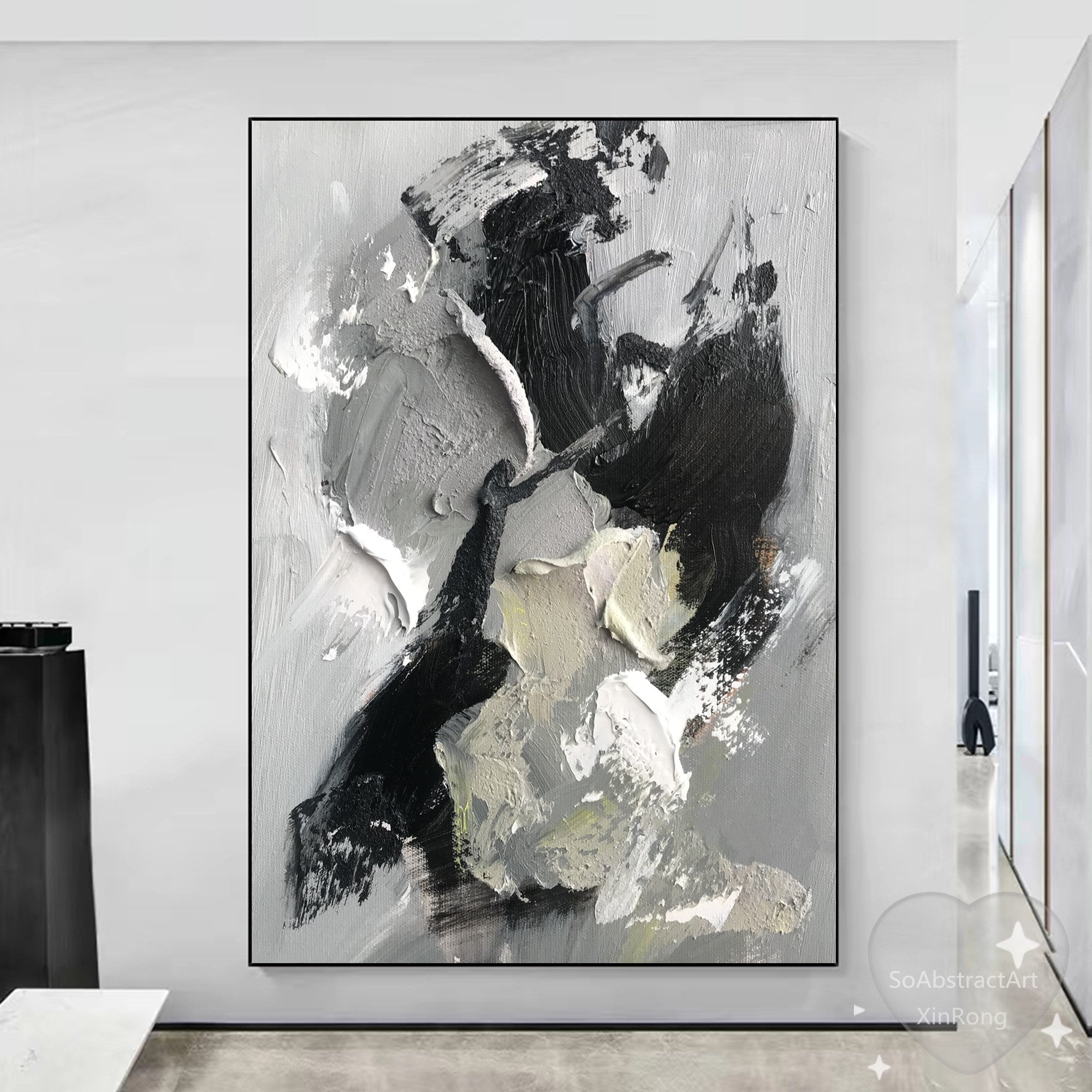 Extra Large Black and White Wall Art Original Textured Abstract Oil ...