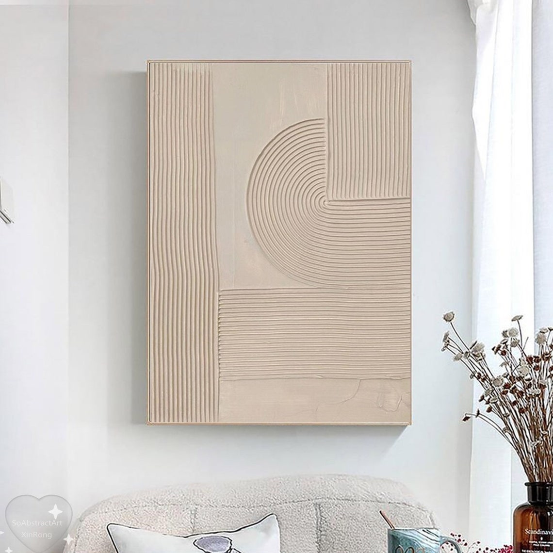 Large Beige 3D Texture Painting Pure Beige 3D Minimalist Painting on ...