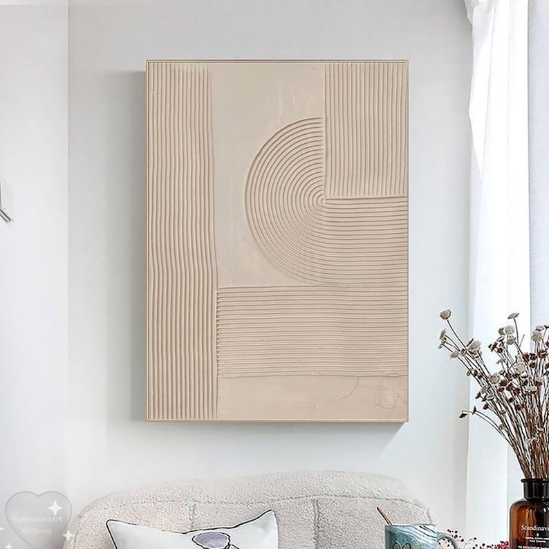 Large Beige 3D Texture Painting Pure Beige 3D Minimalist Painting on ...