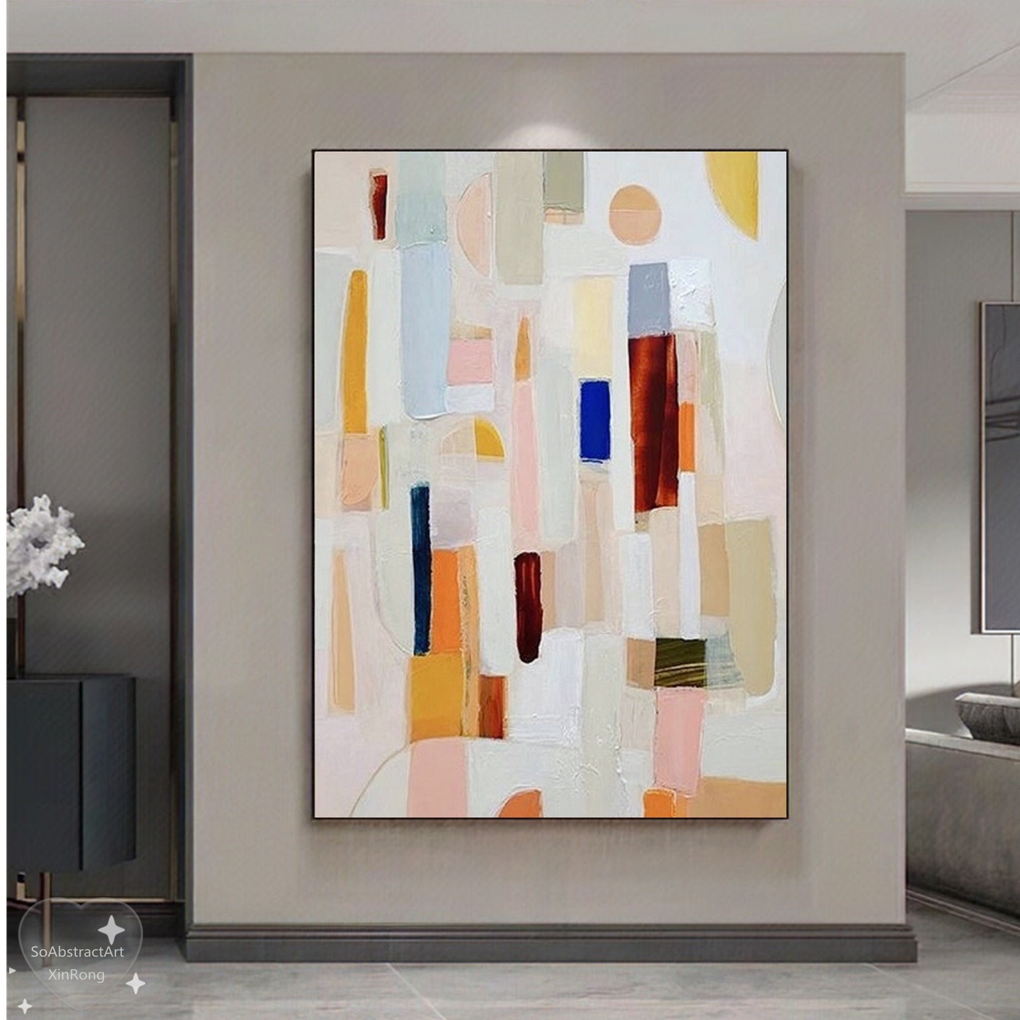 Large Neutral Color Abstract Painting Modern Colorful Abstract Wall Art ...