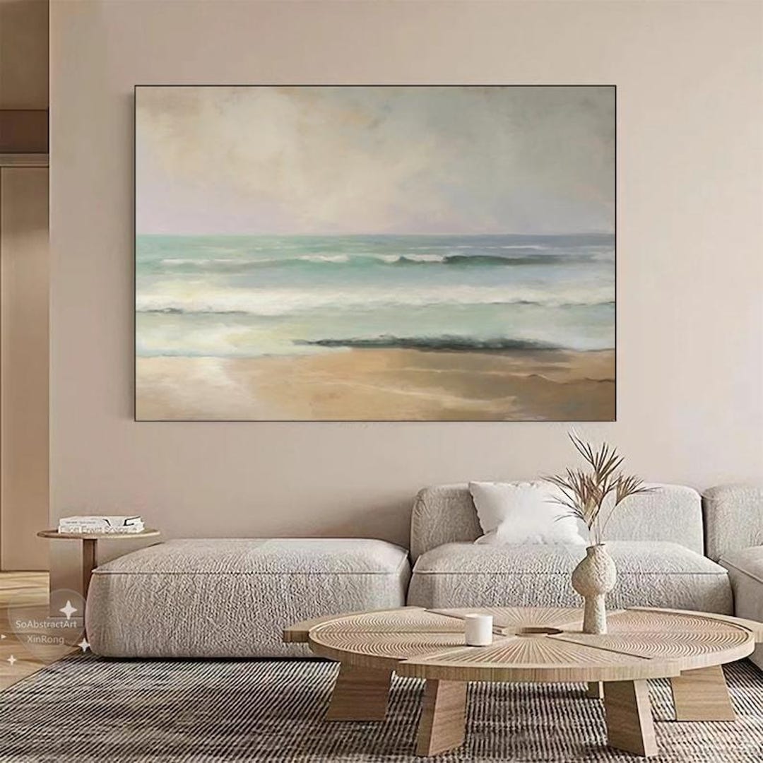 Original Blue Sea Painting on Canvas Horizontal Abstract Seascape ...