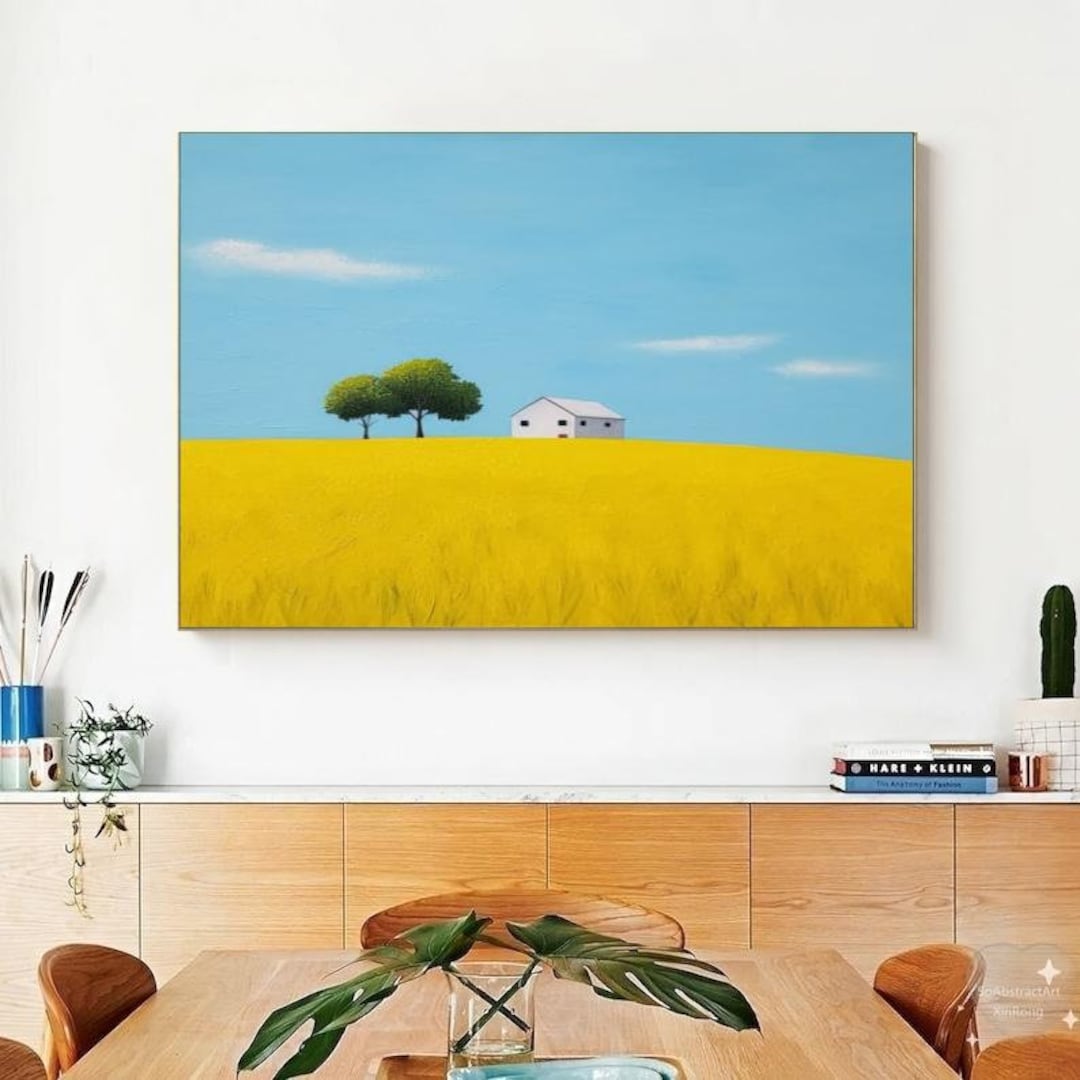 Large Yellow Landscape Painting Yellow Abstract Field Wall Painting ...