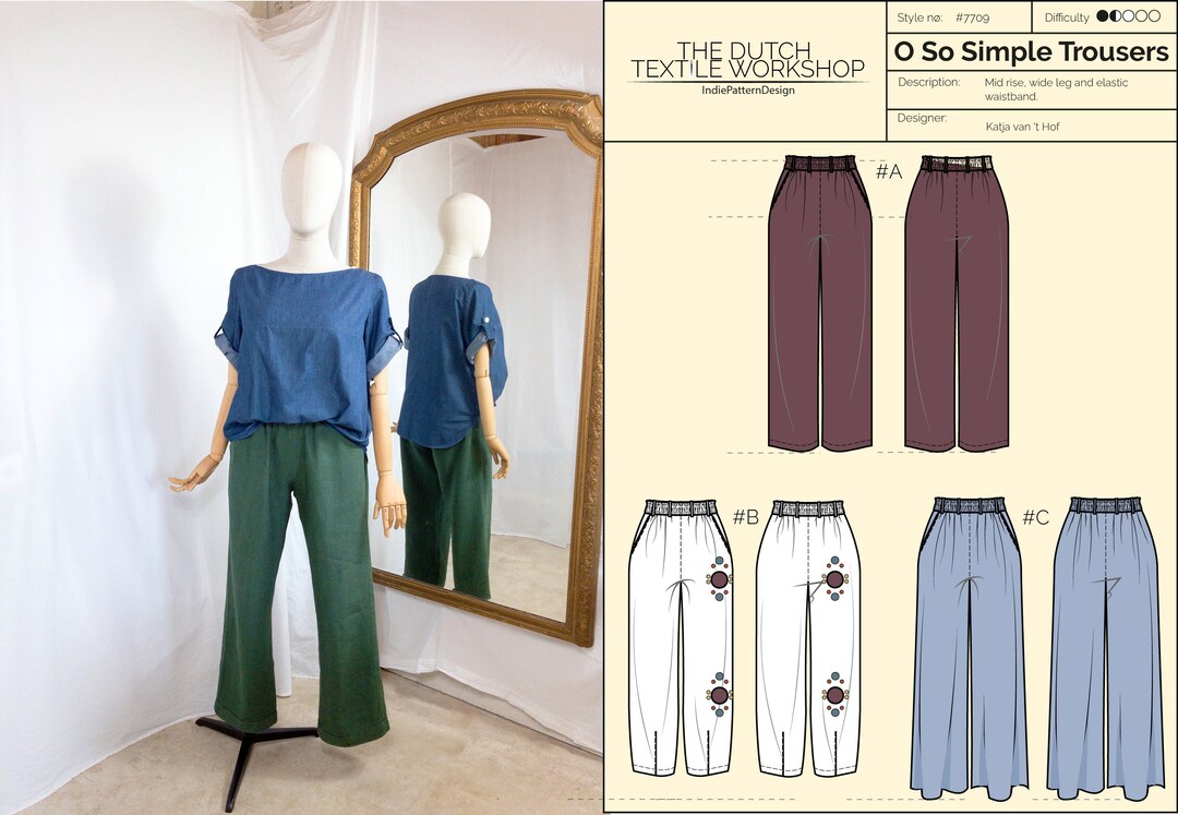 The O so Simple Trouser Pdf Sewing Pattern. Sizes UK 6-18, EU34-46 ...