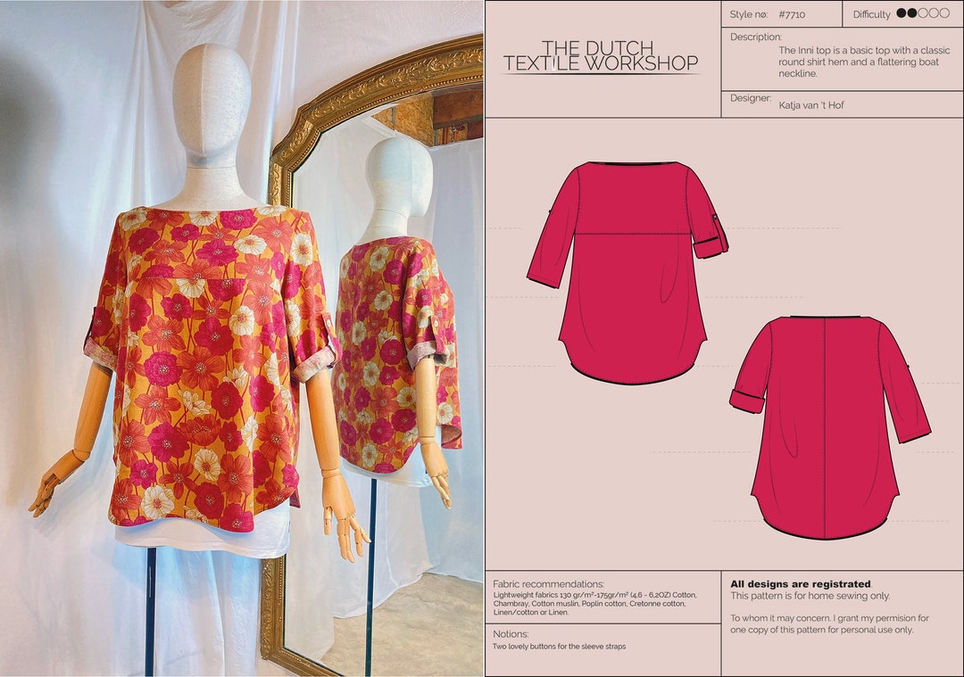 The Inni Top, Downloadable PDF Sewing Pattern. Size UK 18-30, Size EU ...