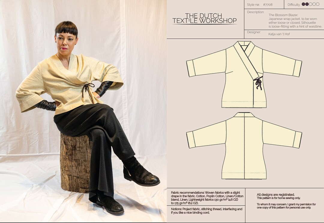 The Blossom Blazer, Wrap Jacket Pdf Sewing Pattern Sizes S/m and L/xl ...