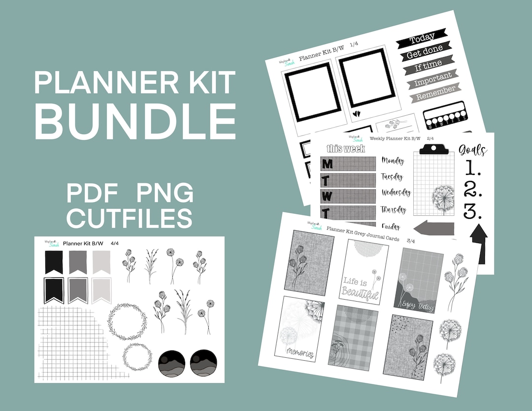 PLANNER KIT BUNDLE Black & White Printable Stickers for - Etsy