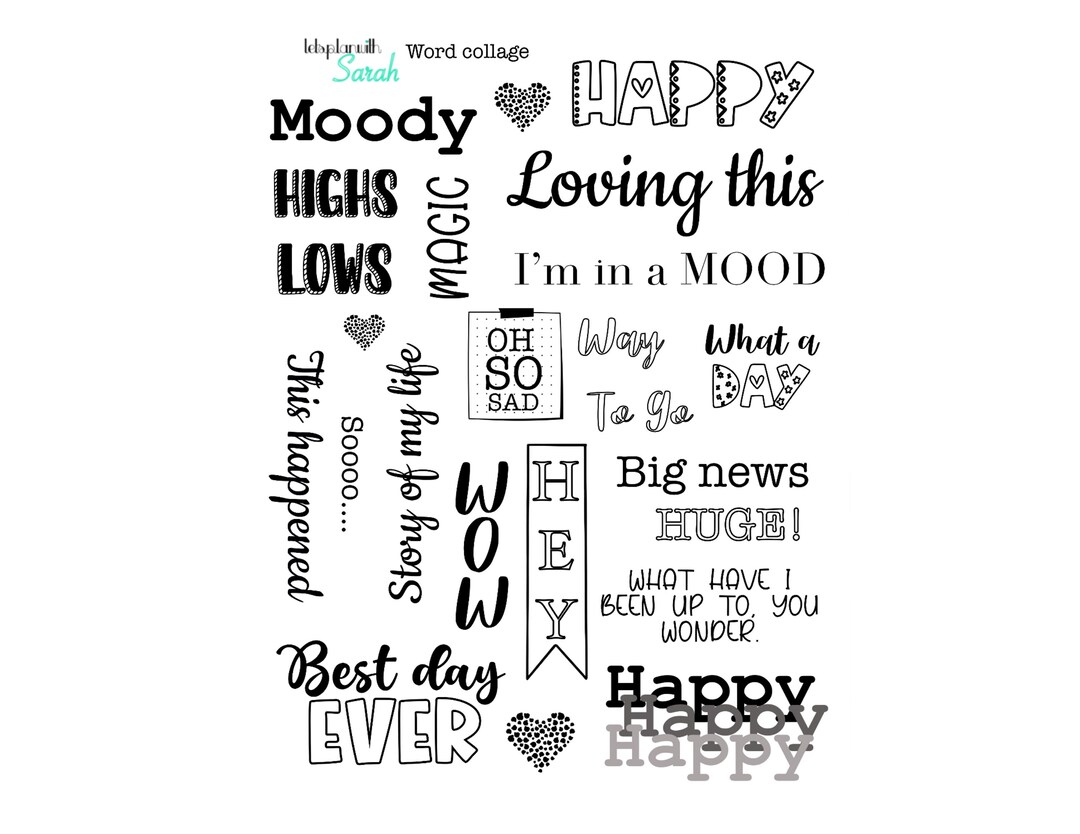 WORD COLLAGE FUN Printable Stickers for Planners, Journal, Scrapbooks ...
