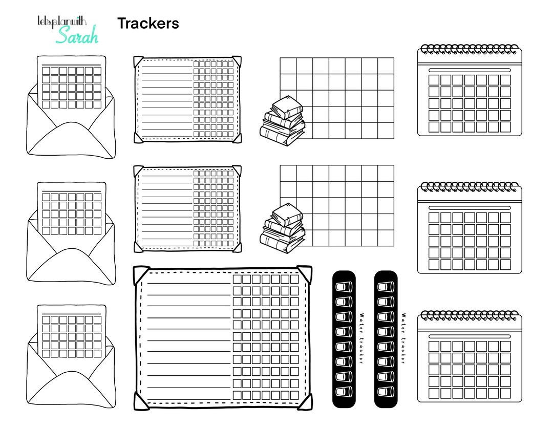 TRACKERS Printable Stickers for Planners, Journals, Scrapbooking Etc ...