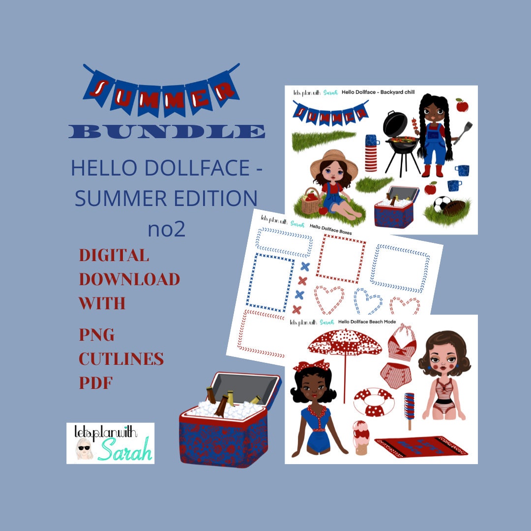 HELLO DOLLFACE SUMMER-24 No2 Printable Stickers, 4th of July, for Cards, Planners, Journals ...
