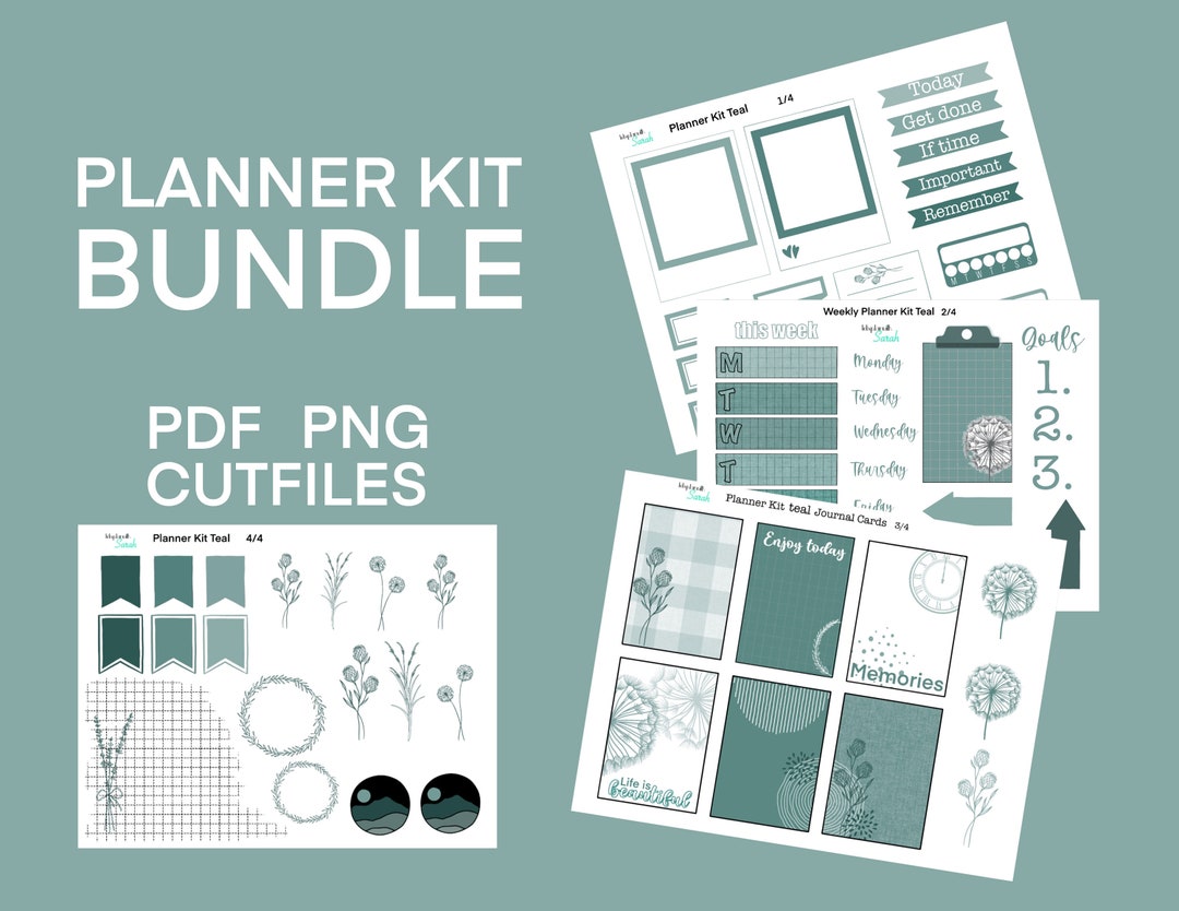 PLANNER KIT BUNDLE Teal Printable Stickers for Planners, Journals ...