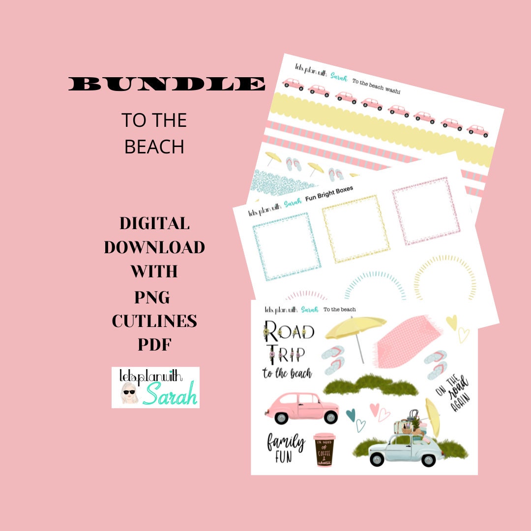 TO THE BEACH Bundle Hand Drawn Printable Road Trip Stickers for Your ...