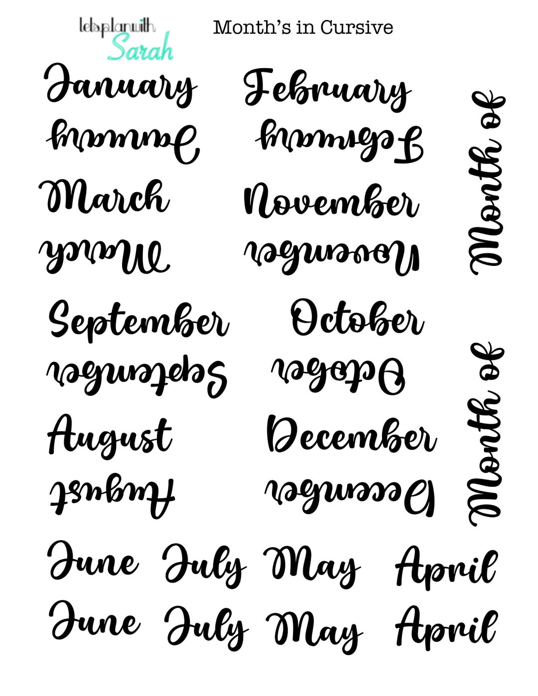 MONTHS IN CURSIVE Printable Stickers for Planners, Journals ...
