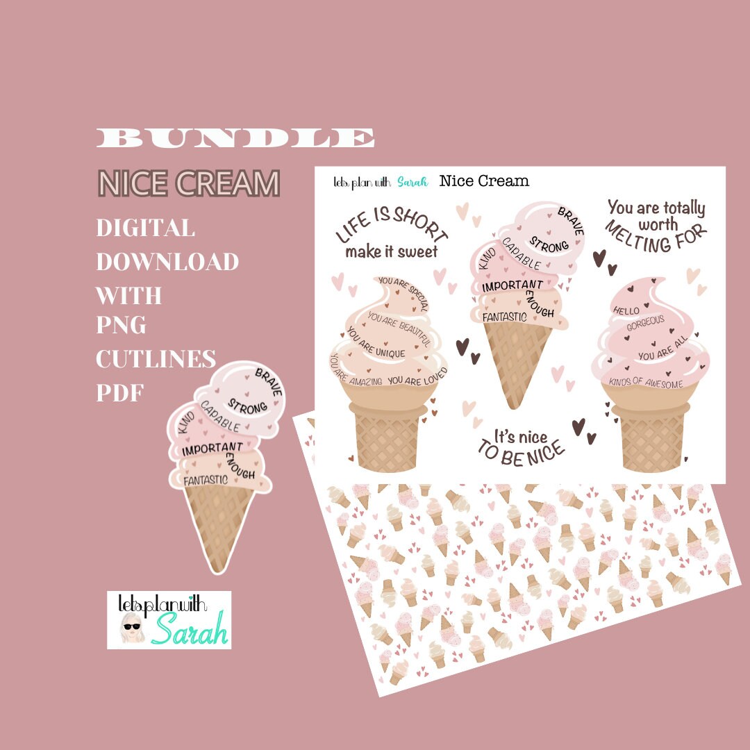 NICE CREAM Printable Pep Talk Stickers, Positive Affirmations, Self ...