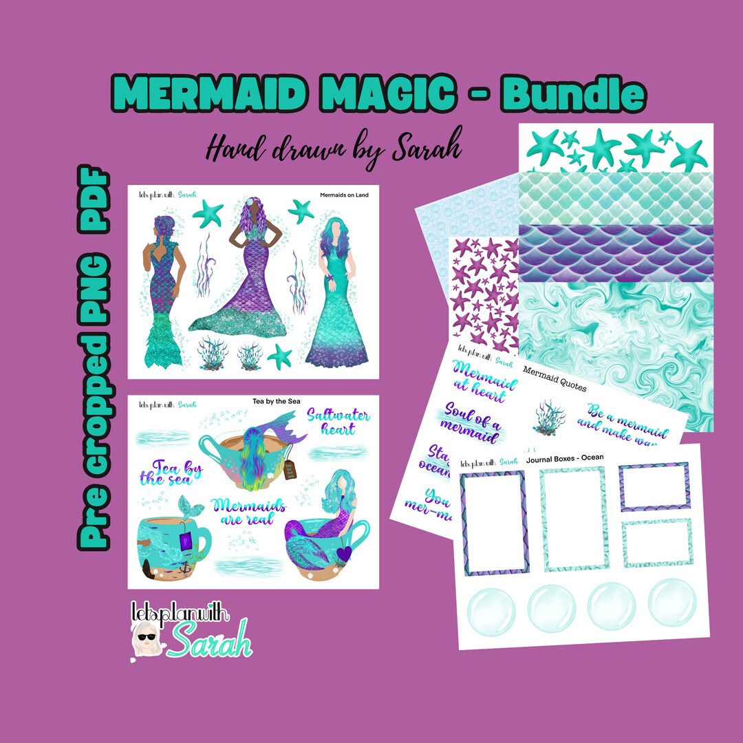 MERMAID MAGIC BUNDLE Big Printable Sticker Kit for Journals, Planners ...