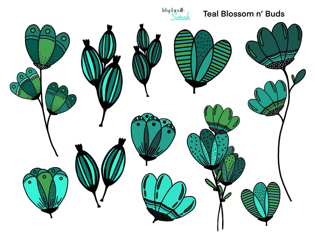 TEAL BLOSSOM N' BUDS Printable Planner Stickers I Spring - Etsy UK