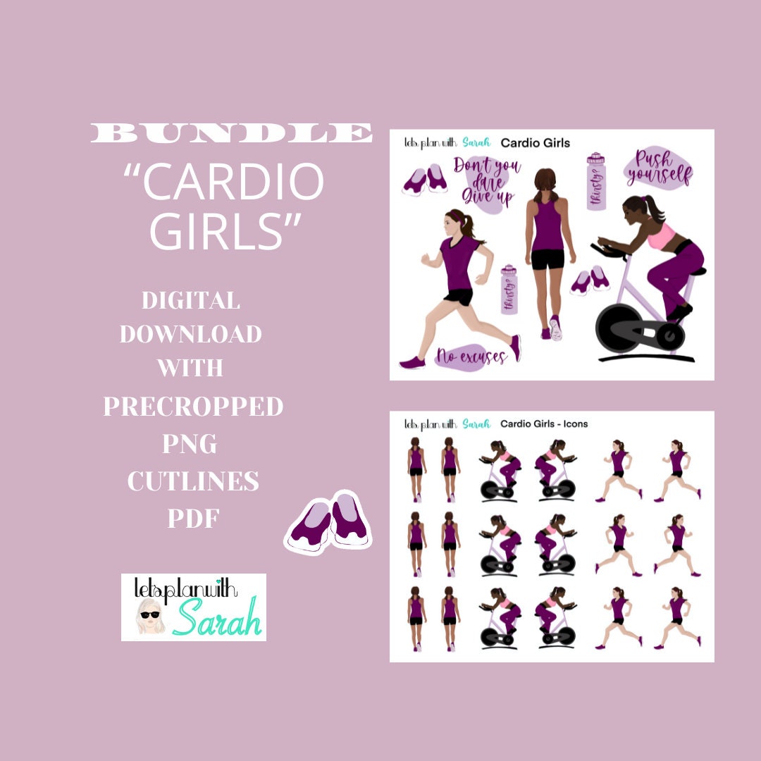 CARDIO GIRLS ICONS Printable Stickers, Fitness Tracking, Workout ...