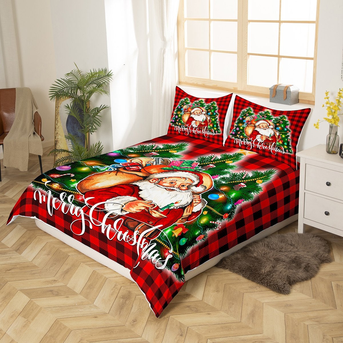 Personalized Christmas Bedding Set Snowflakes Christmas Tree Bedding ...