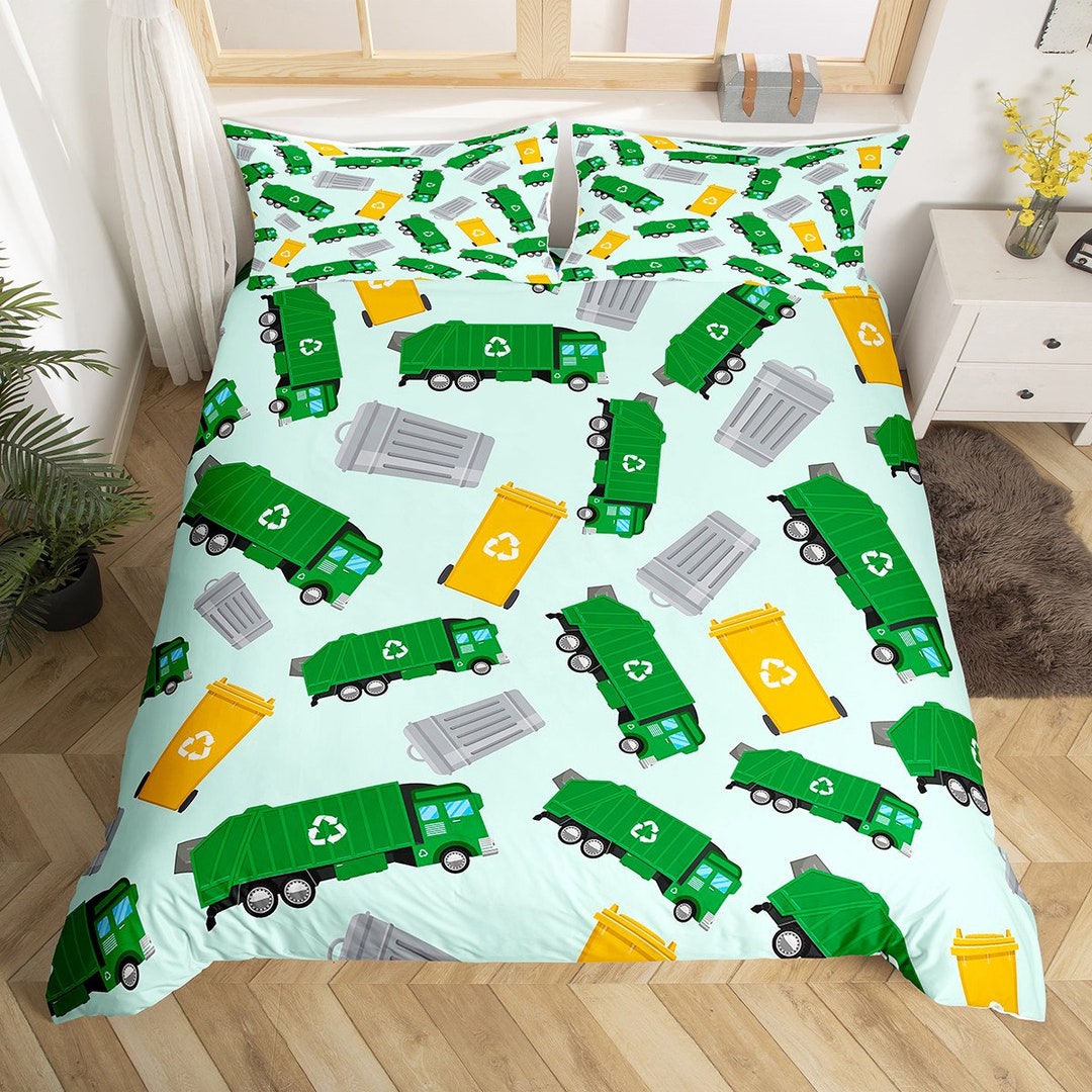 Garbage Truck Handmade Bedding Set Rubbish Bin Yellow Green - Etsy