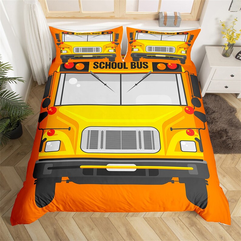School Bus Duvet Cover Watercolor Yellow Orange Transport - Etsy