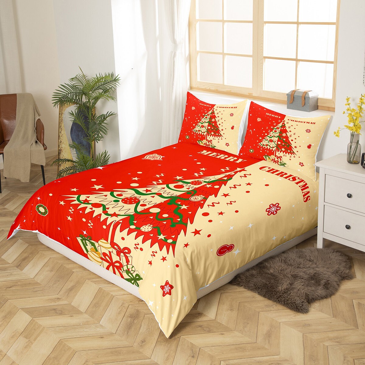 Christmas Pine Tree Bedding Set for Kids Teens, Romantic Jingle Bell ...