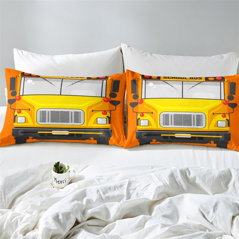School Bus Duvet Cover Watercolor Yellow Orange Transport - Etsy