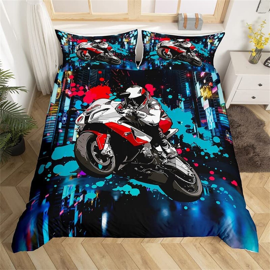 Blue Graffiti Dirt Bike Bedding Set Racing Motocross Rider - Etsy