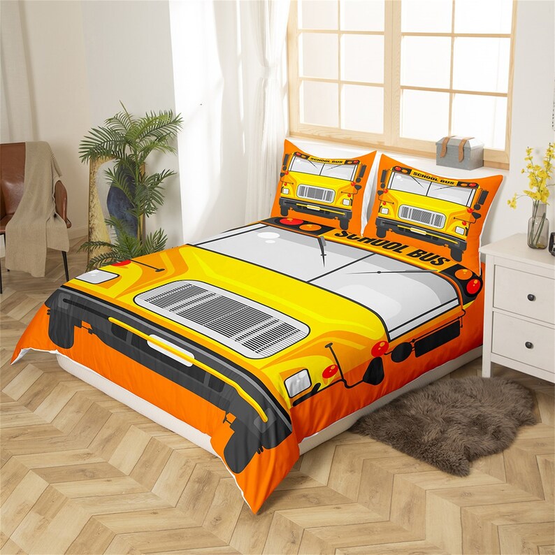 School Bus Duvet Cover Watercolor Yellow Orange Transport - Etsy
