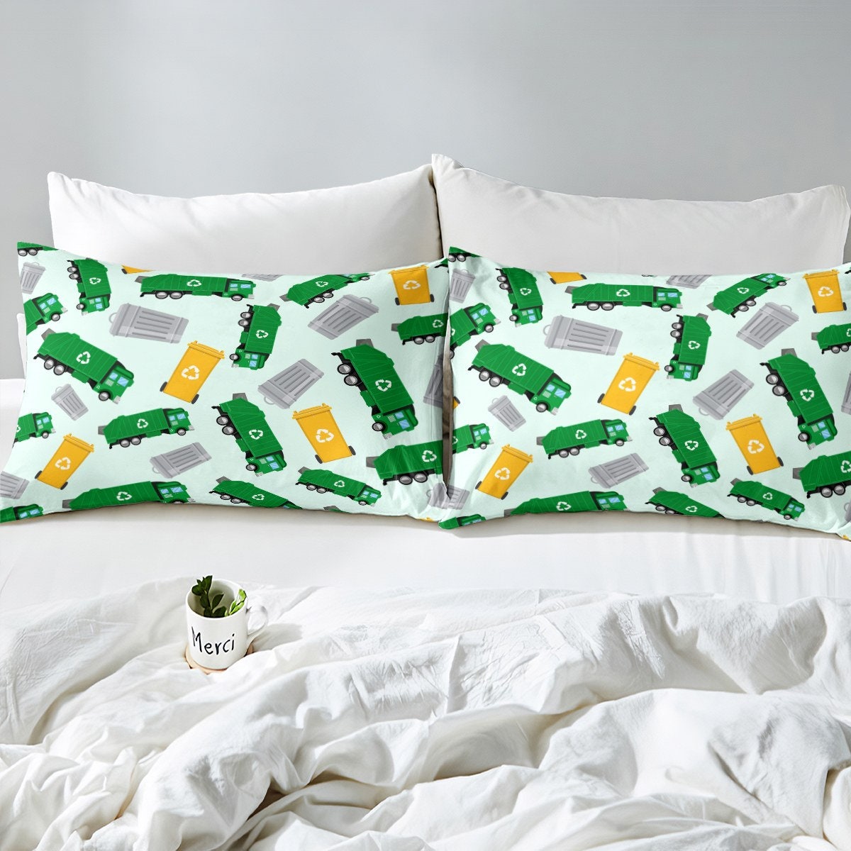 Garbage Truck Handmade Bedding Set Rubbish Bin Yellow Green - Etsy
