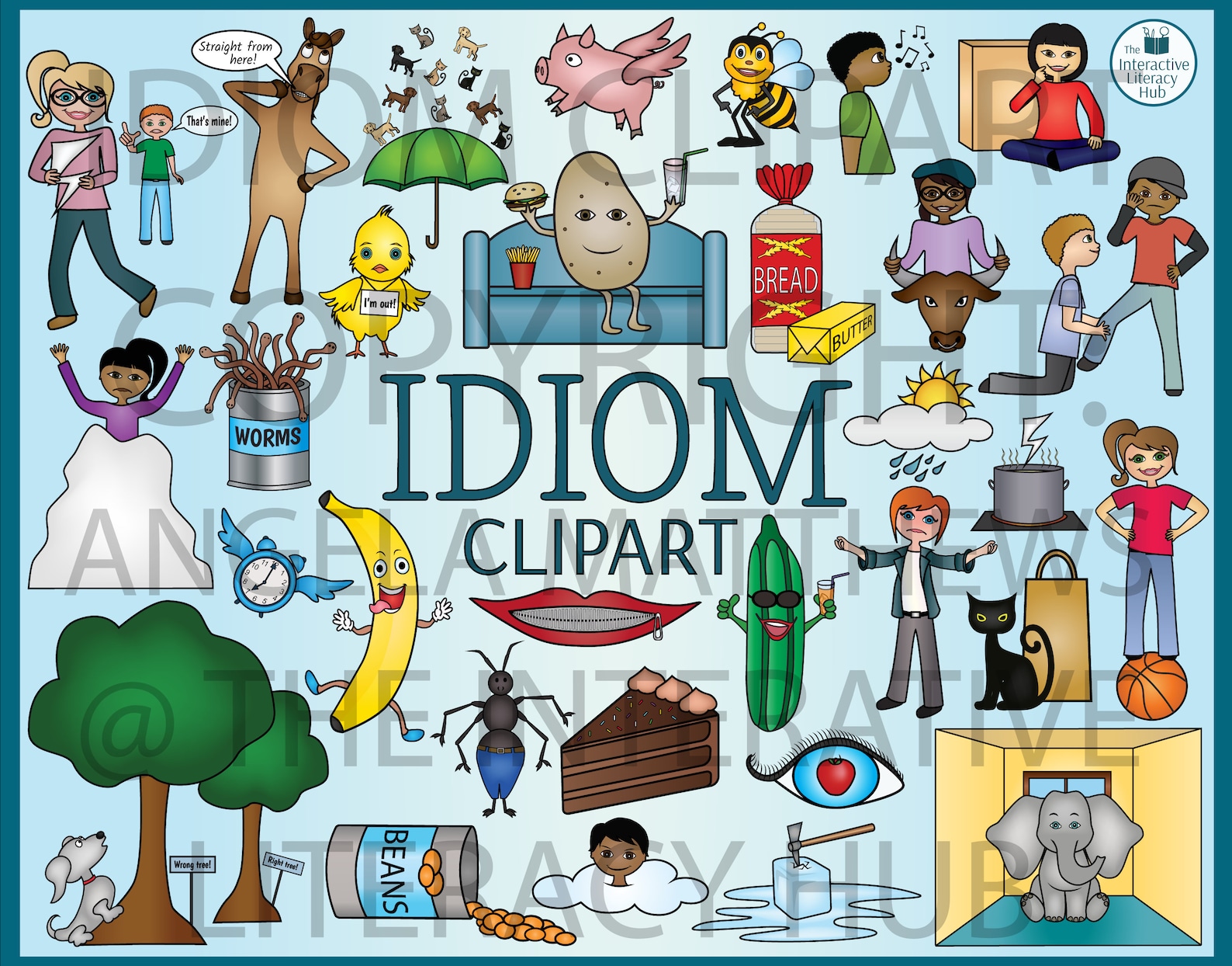 Idiom Clipart - 30 PNG Graphics of Idioms ( Black and White Versions of ...