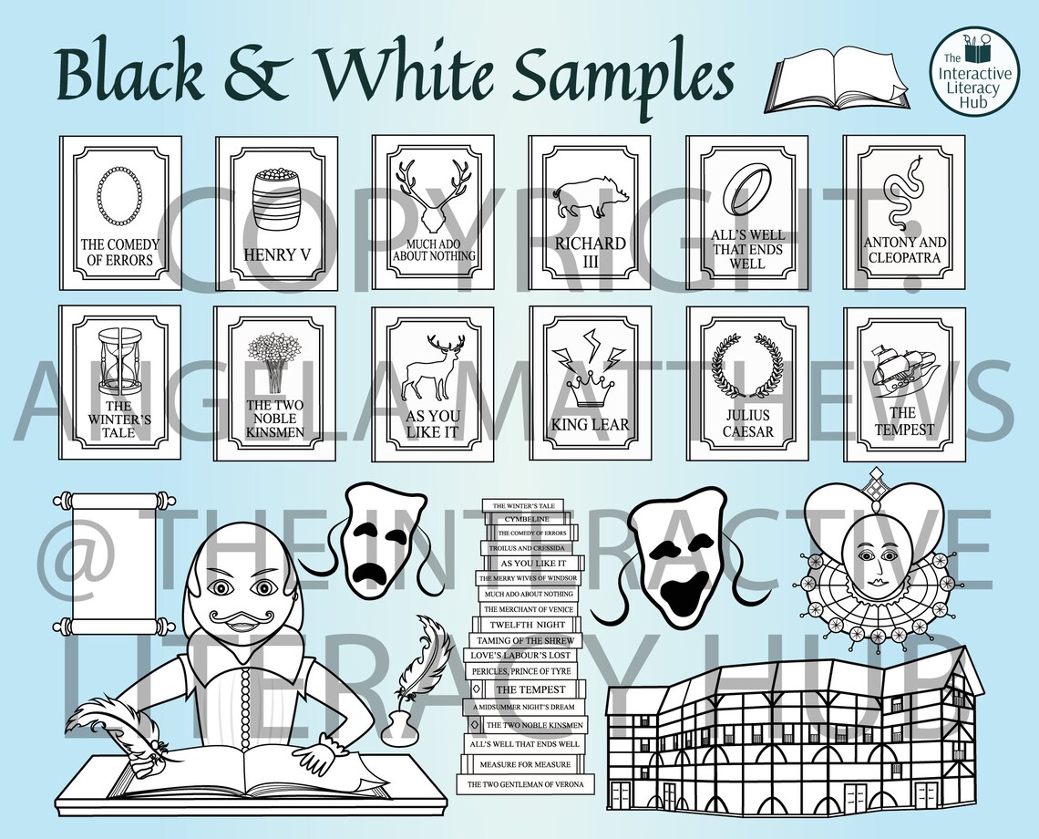 Shakespeare Clipart - 50 Png Illustrations (includes Outlined, Original ...