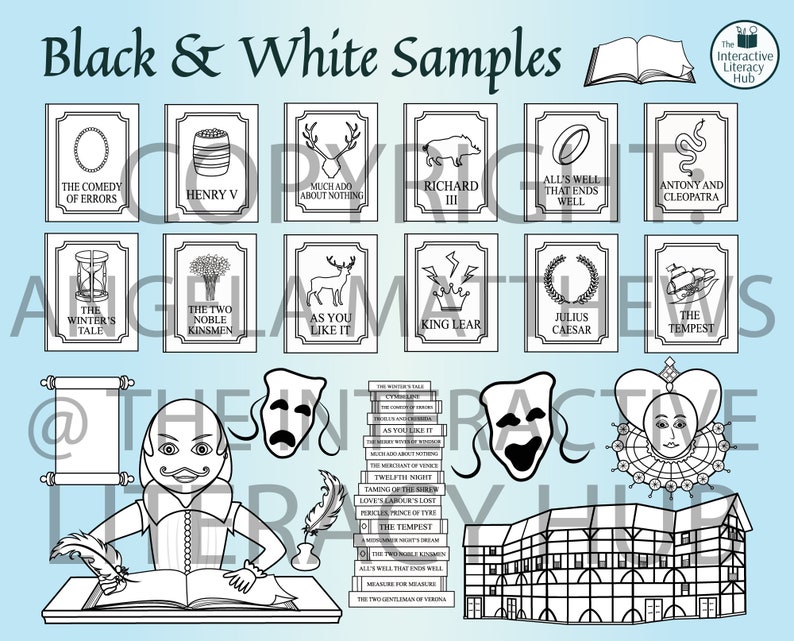 Shakespeare Clipart - 50 Png Illustrations (includes Outlined, Original ...